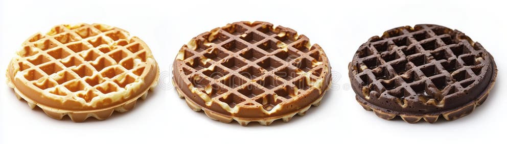 Three Different Round Waffles Isolated on White Background Stock Photo ...