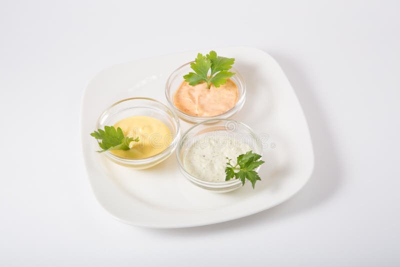 Three different sauces stock image. Image of sauce, small - 75628455