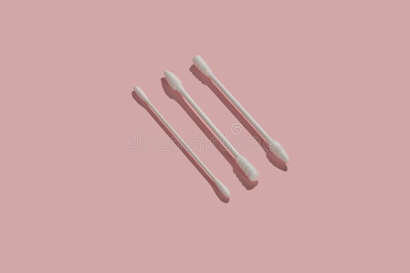 Three Different Shaped Cotton Swab on Pink Background Stock Image ...