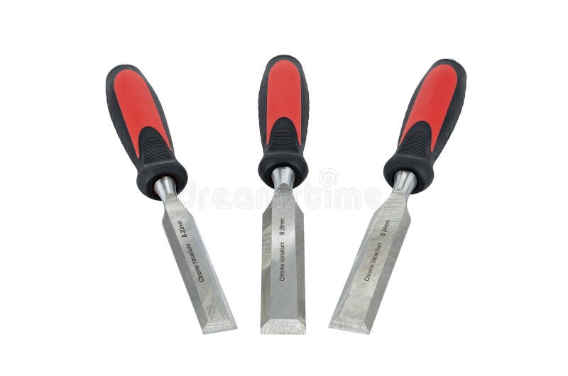 Three Different Sized Chisels with Red Handles Stock Photo - Image of ...