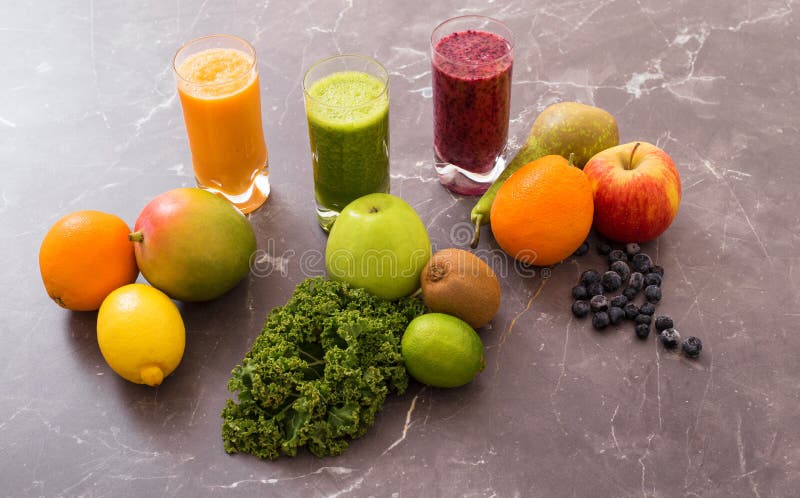 Three Different Smoothies with Ingredients Stock Photo - Image of berry ...