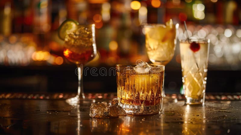Three Different Types of Alcohol on a Modern Bar Stock Illustration ...