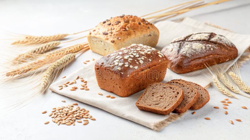Three Different Types of Bread are Displayed on a Table Stock Photo ...