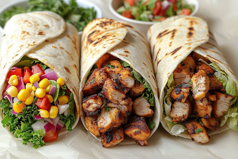 Three Different Types of Burrito, Each Wrapped in a White Tortilla with ...