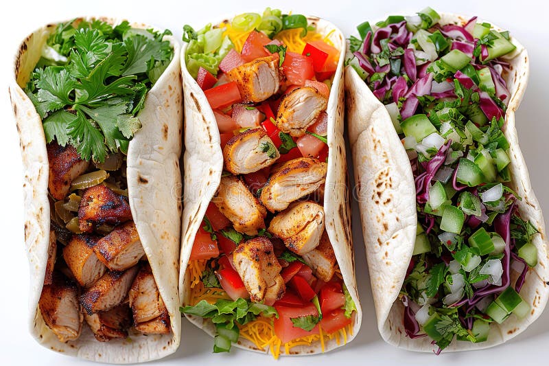 Three Different Types of Burrito, Each Wrapped in a White Tortilla with ...