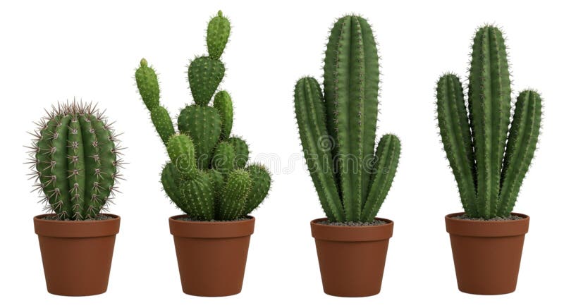 Three Different Types of Cacti in Terracotta Pots Against a White ...