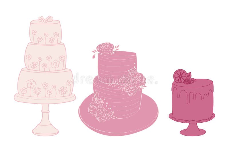 Three Different Types of Cakes on a Table Stock Vector - Illustration ...