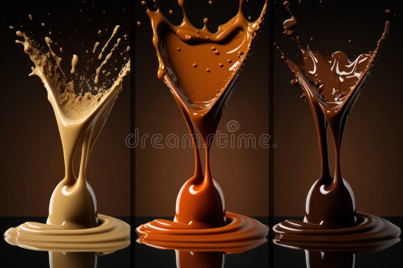 Three Different Types of Chocolates Drop into Liquid Stock Image ...
