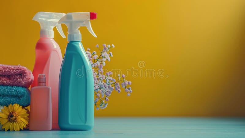 Three Different Types of Cleaning Products on a Table Stock Image ...