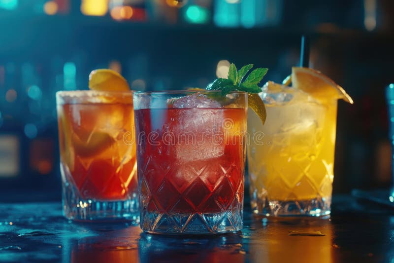 Three Different Types of Cocktails on a Bar Stock Photo - Image of ...