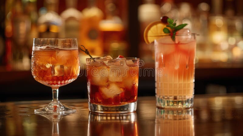 Three Different Types of Drinks on a Bar Stock Image - Image of ...