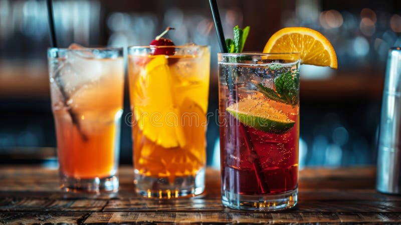 Three Different Types of Drinks on a Table Stock Image - Image of iced ...