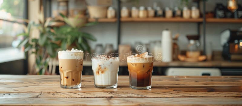 Three Different Types of Drinks on Table Stock Image - Image of iced ...