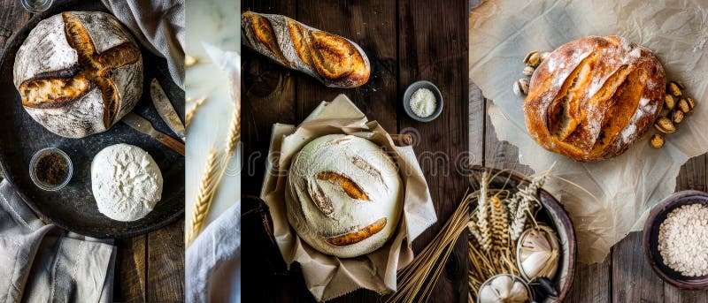 Three Different Types of Freshly Made Bread Displayed on Rustic Wooden ...