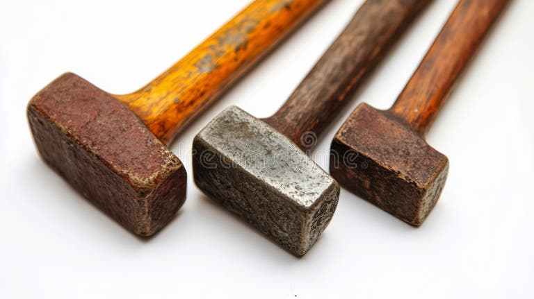Three Different Types of Hammers Displayed on a White Background Stock ...