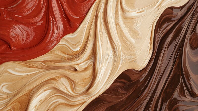 Three Different Types of Liquid Chocolate are Moving and Swirling ...
