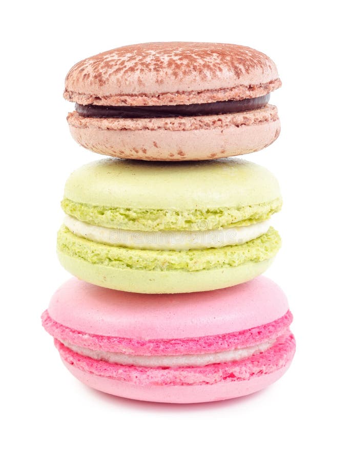 Different Types of French Sweet Cakes Macaroons in Row Isolated Stock ...