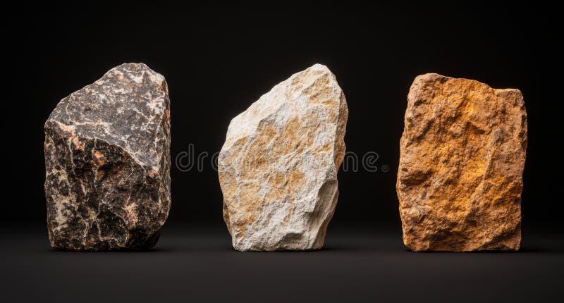 Three Different Types of Rocks on a Black Background Stock Illustration ...