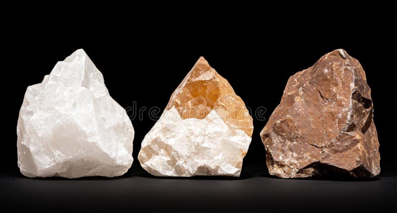 Three Different Types of Rocks on a Black Background. Stock ...