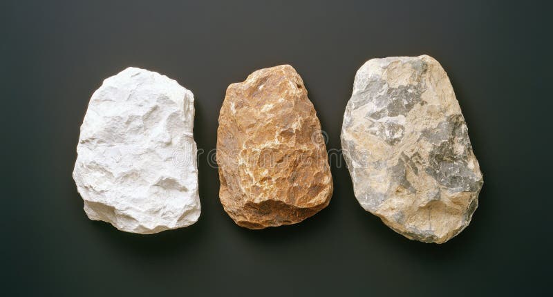 Three Different Types of Rocks on a Dark Background. Stock Illustration ...