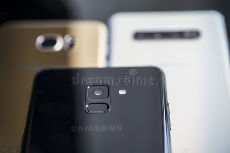 Different Samsung Smartphone Types Over the Table Editorial Stock Image ...
