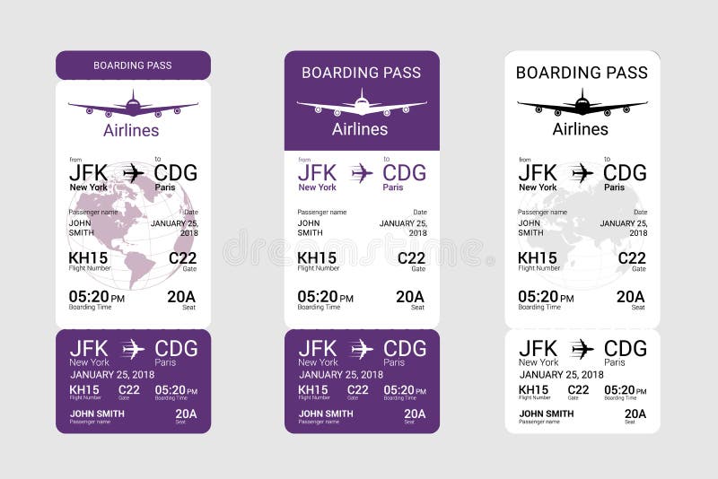 Three Different Boarding Passes Stock Vector - Illustration of template ...