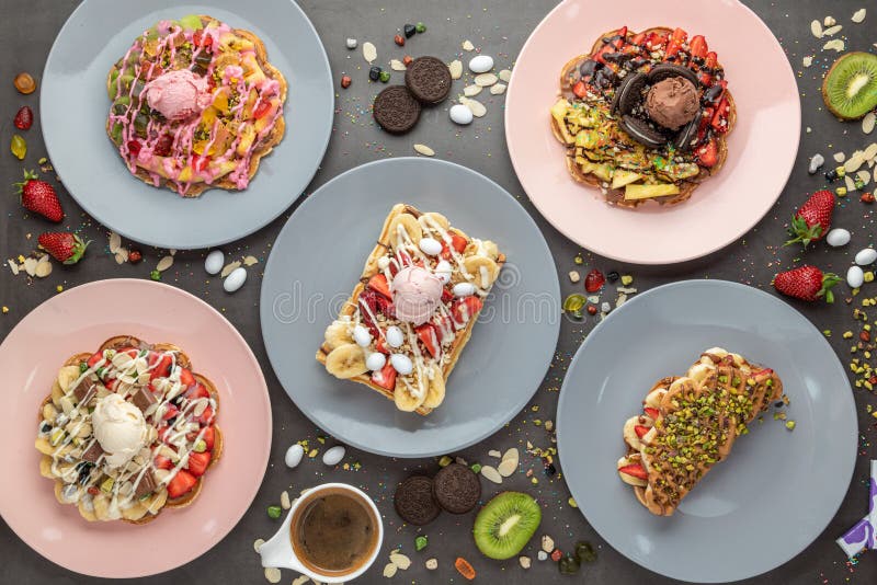 Three Different Waffles in Square, Heart and Bubble Shape Stock Image ...