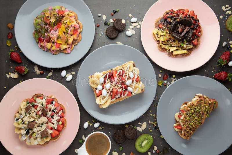 Three Different Waffles in Square, Heart and Bubble Shape Stock Photo ...