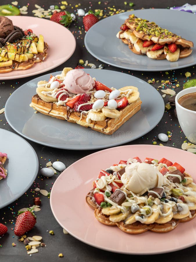 Three Different Waffles in Square, Heart and Bubble Shape Stock Image ...