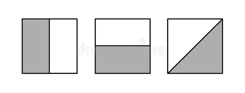 Three Different Ways To Divide a Square Equally into Halves Stock ...
