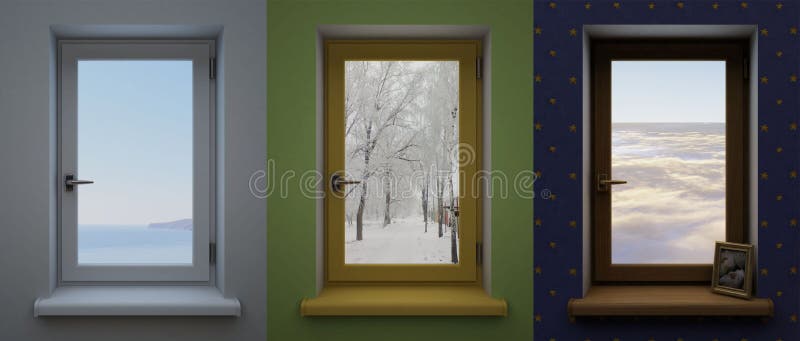 Three different windows. stock photo. Image of sunrise - 61913082