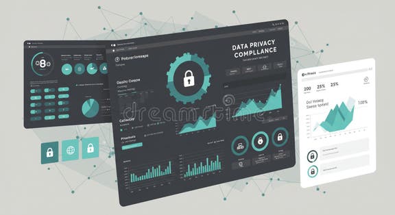 Three Digital Dashboards Display Data Privacy Compliance Information ...