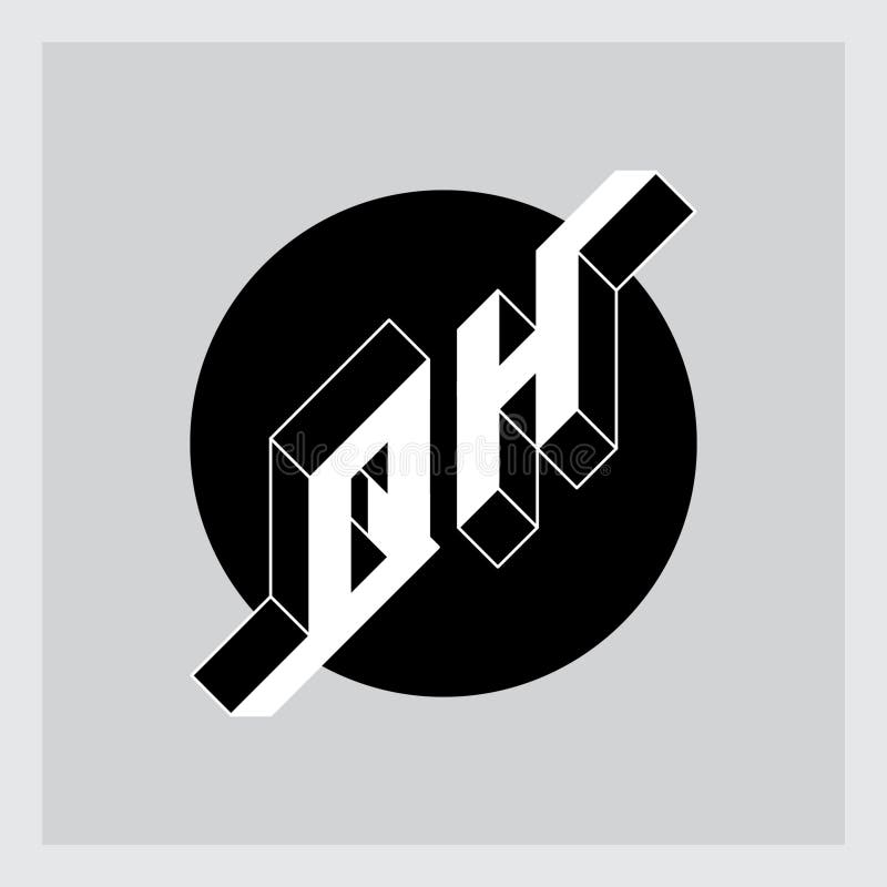 Three-dimension Letters. QH - 2-letter Code. Isometric 3d Font for ...