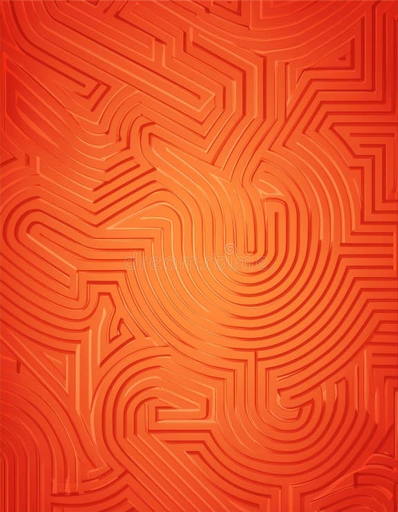 Three Dimensional Abstract Red and Orange Geometric Maze Pattern Design ...