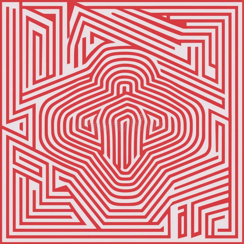 Three Dimensional Abstract Red and Orange Geometric Maze Pattern Design ...