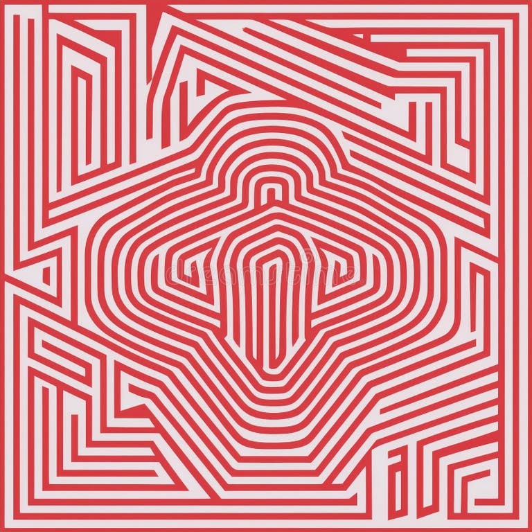 Three Dimensional Abstract Red and Orange Geometric Maze Pattern Design ...