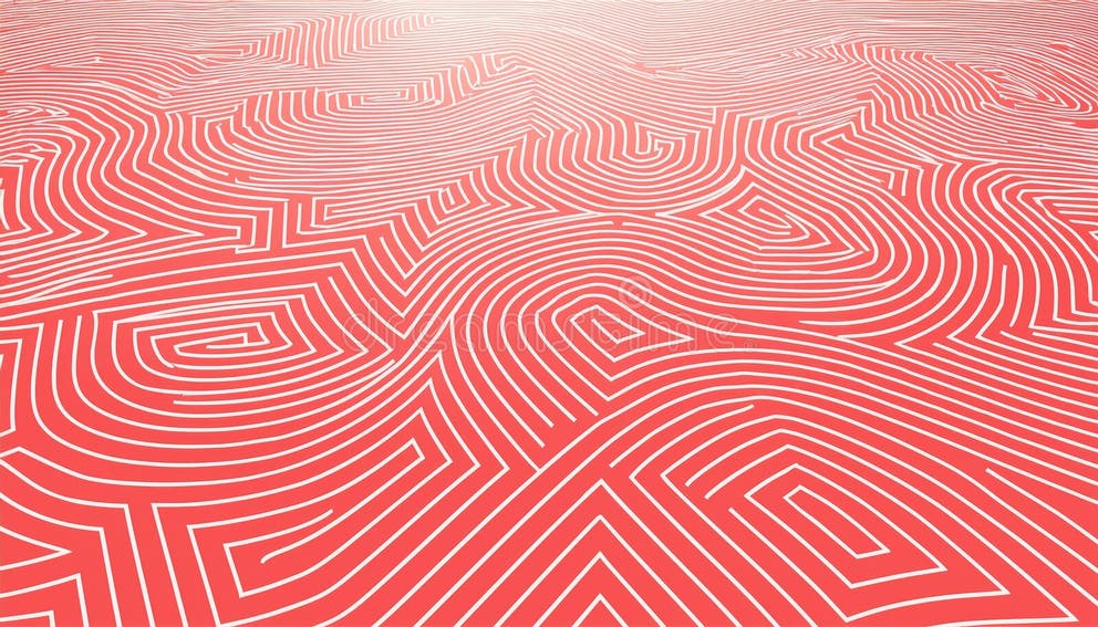 Three Dimensional Abstract Red and Orange Geometric Maze Pattern Design ...