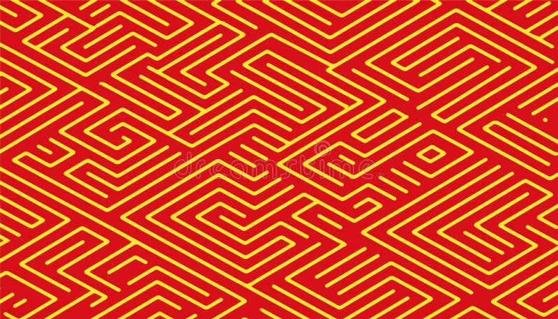 Three Dimensional Abstract Red and Orange Geometric Maze Pattern Design ...