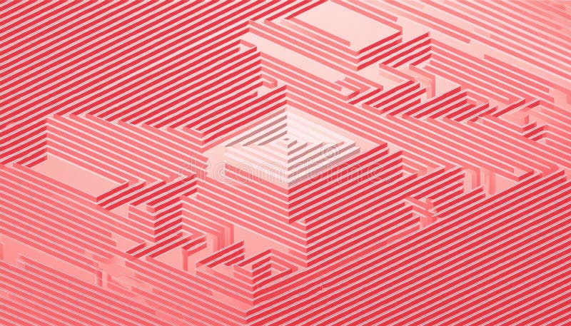 Three Dimensional Abstract Red and Orange Geometric Maze Pattern Design ...