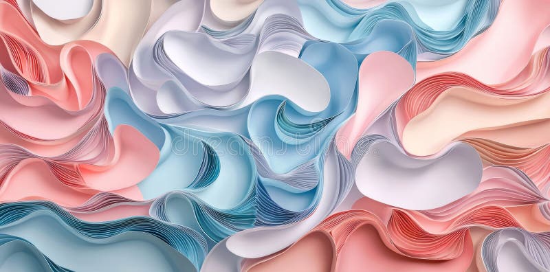 Three-dimensional Abstract Swirling Waves in Pink and Blue, 3D Render ...
