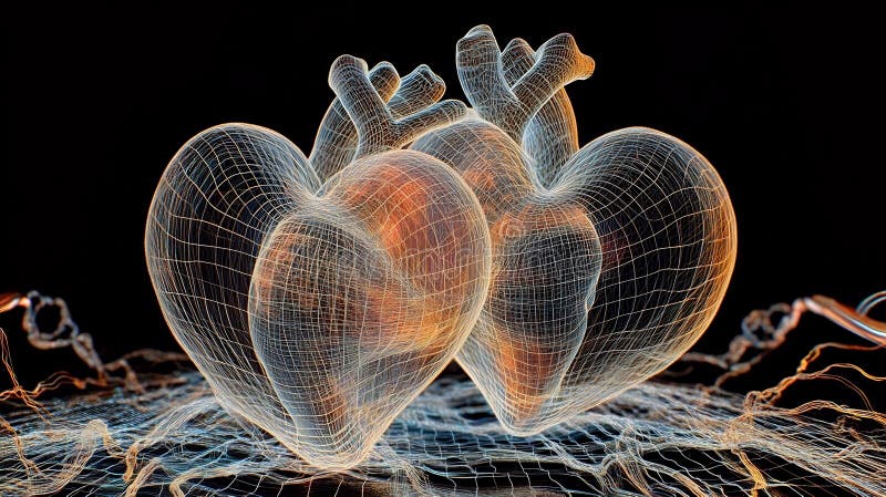 Three Dimensional Anatomical Heart with Wire Frame Structure Stock ...