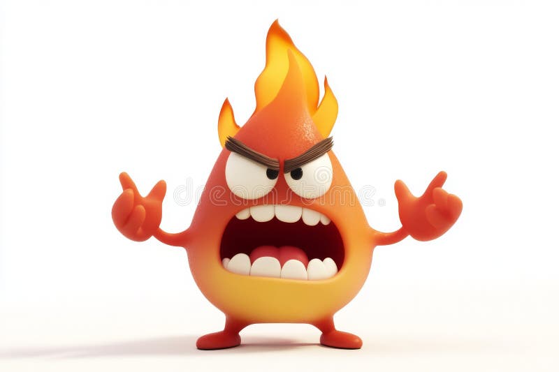 Three-dimensional Angry Fire Character Isolated on a Solid White ...