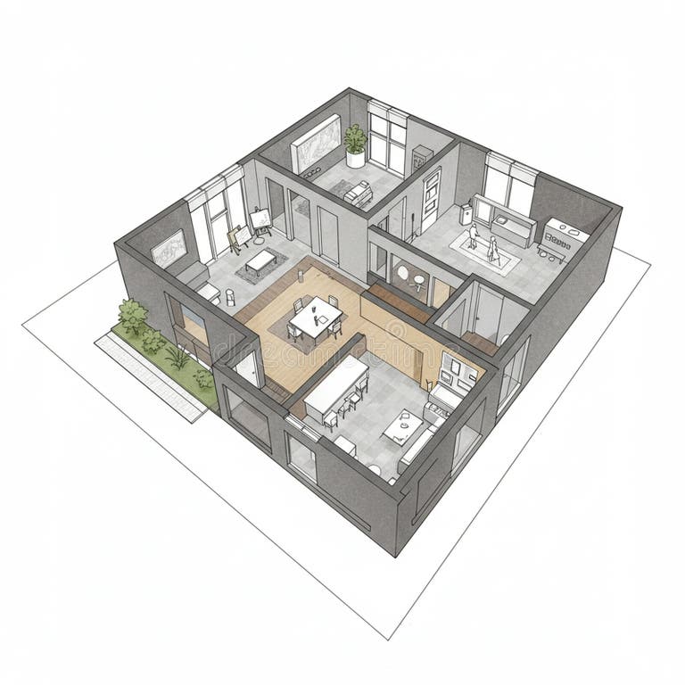 Three-dimensional Architectural Floor Plan of a Modern House. it ...