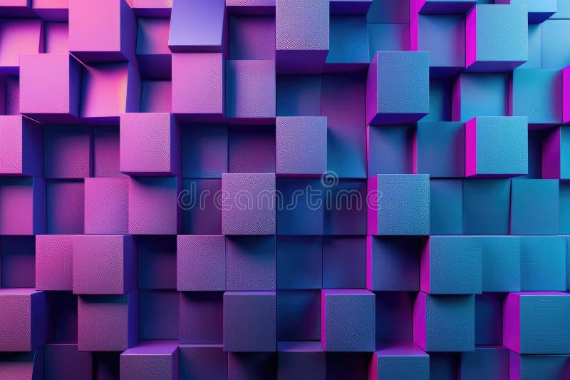 A Three-dimensional Array of Purple and Blue Cubes with Beveled Edges ...