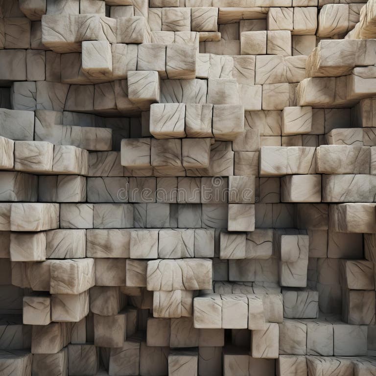 Three-dimensional Ashlar Pattern with Wooden Block Composition Stock ...