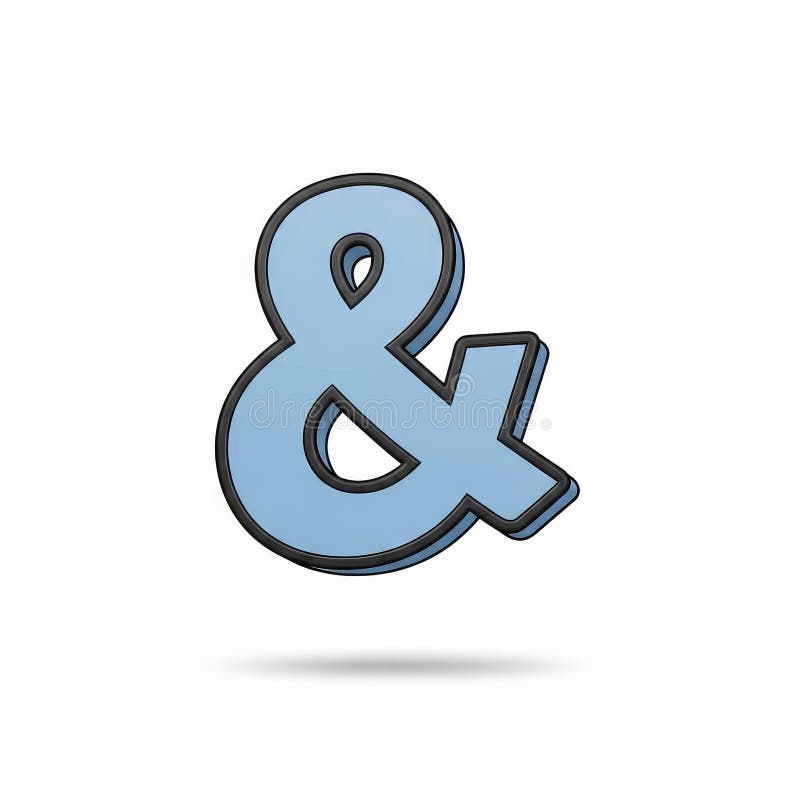 Three Dimensional Blue Ampersand Symbol with Black Outline and Shadow Effect on White Background ...