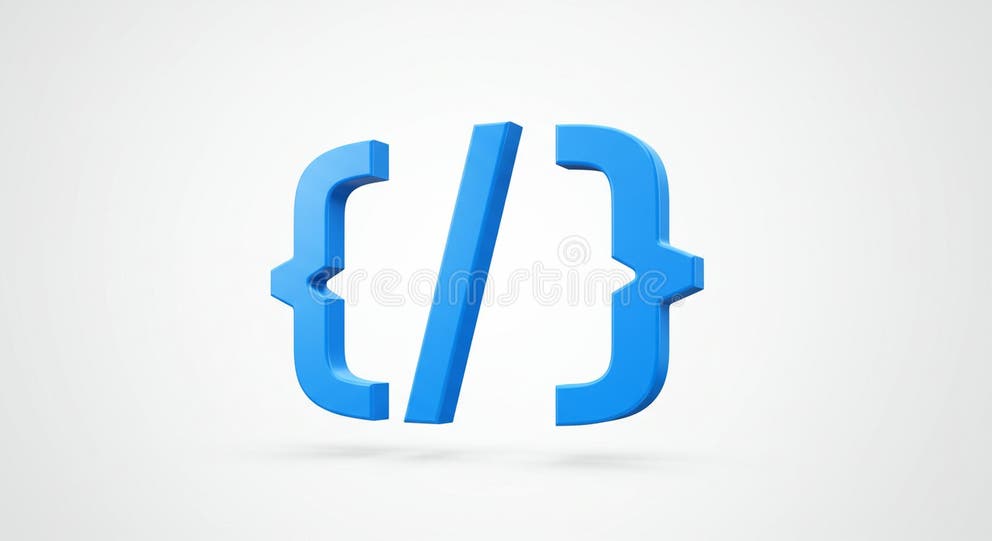 Three-dimensional Blue Code Syntax Symbols are Floating Against a Light ...