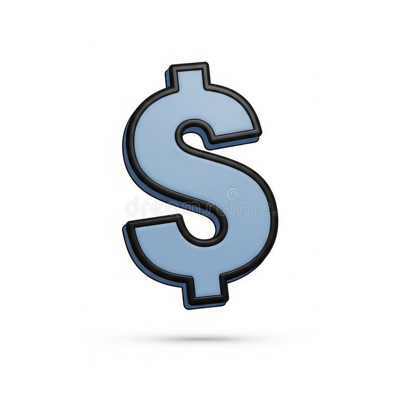 Three Dimensional Blue Dollar Sign Symbol with Black Outline and Shadow ...