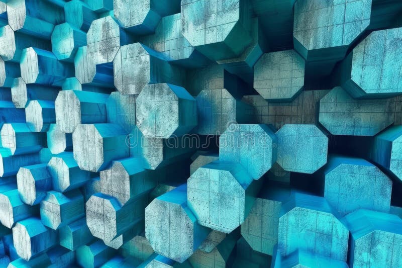 Three Dimensional Blue Geometric Wallpaper with Hexagon Pattern for ...