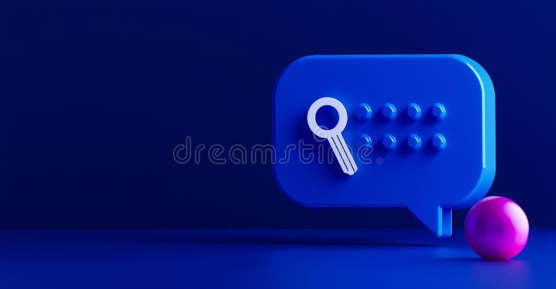 Three-dimensional Blue Key with Password Access Symbol or Security Open ...